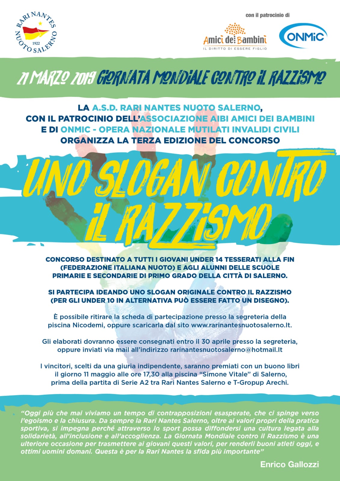 "Uno slogan contro il razzismo", iniziativa della Rari Nantes Salerno ...